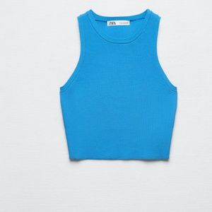 Zara | Tops | Nwt Zara Cropped Knit Ribbed Tank Top Blue Small | Poshmark